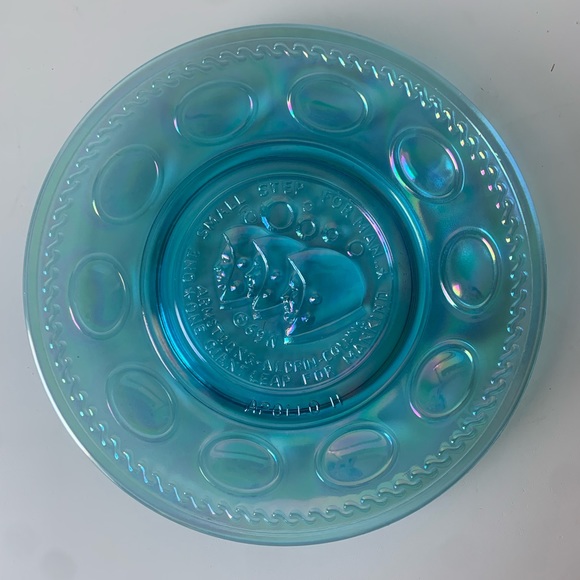 Kitchen | Vintage Wheaton Apollo 11 Blue Carnival Glass Iridescent ...